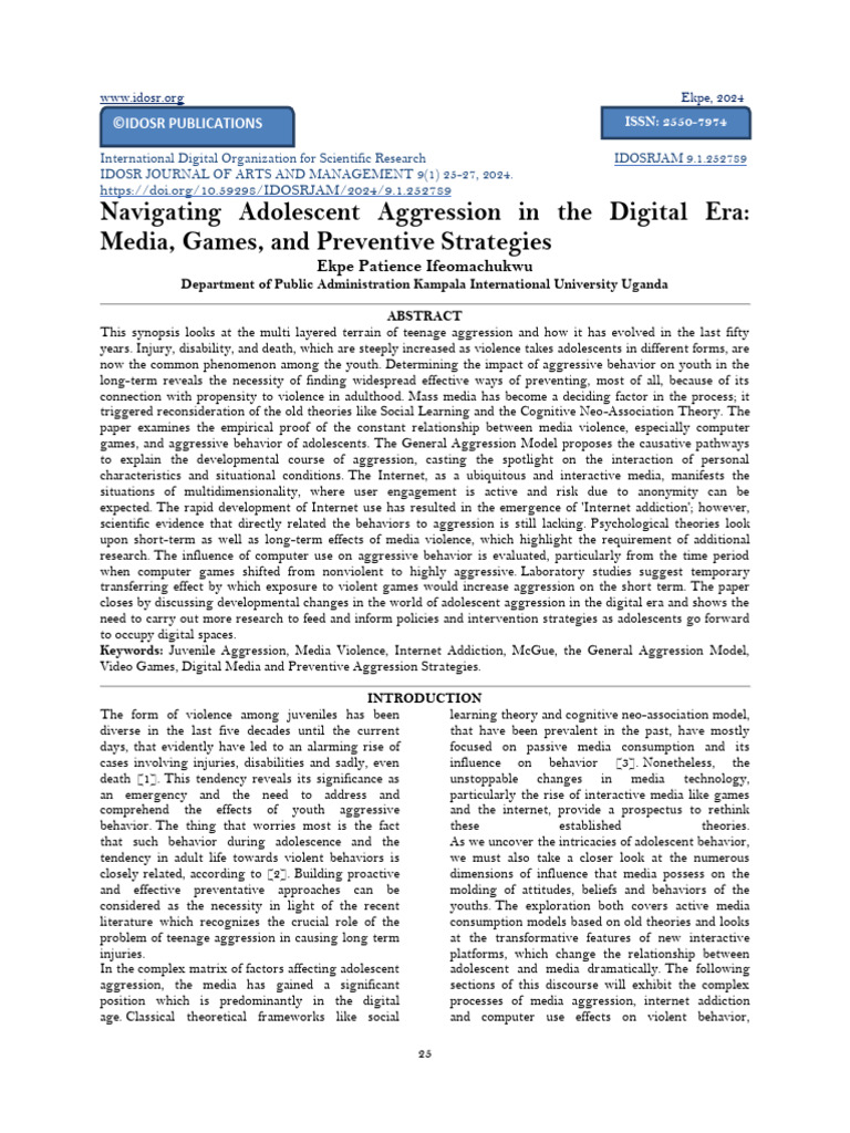 Adolescent Aggression in Digital Media | PDF | Adolescence | Aggression