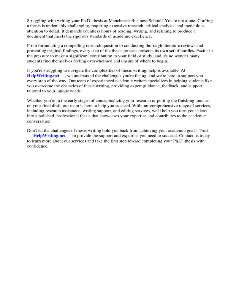Phd Thesis Manchester Business School | PDF | Thesis | Academic Publishing