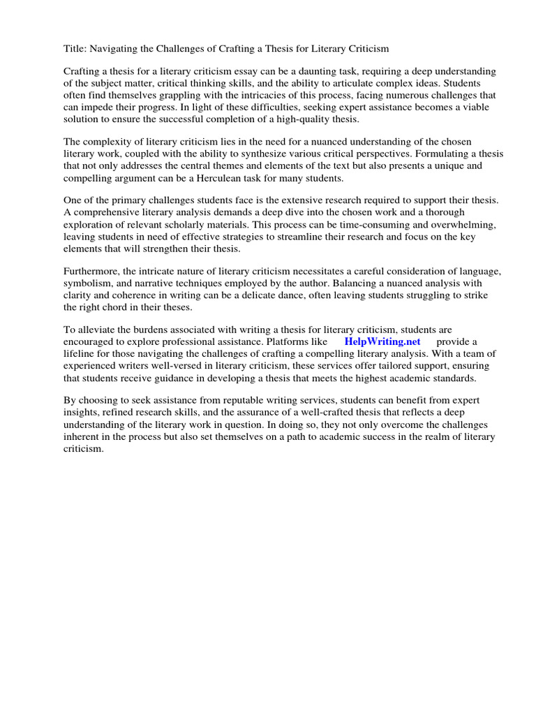 Crafting a Thesis for Literary Criticism | PDF | Essays | Thesis
