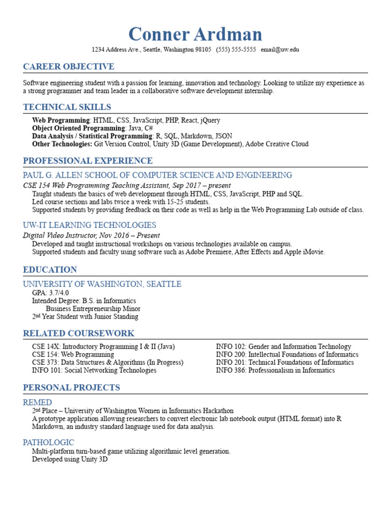 Conner Ardman Resume 1 | PDF