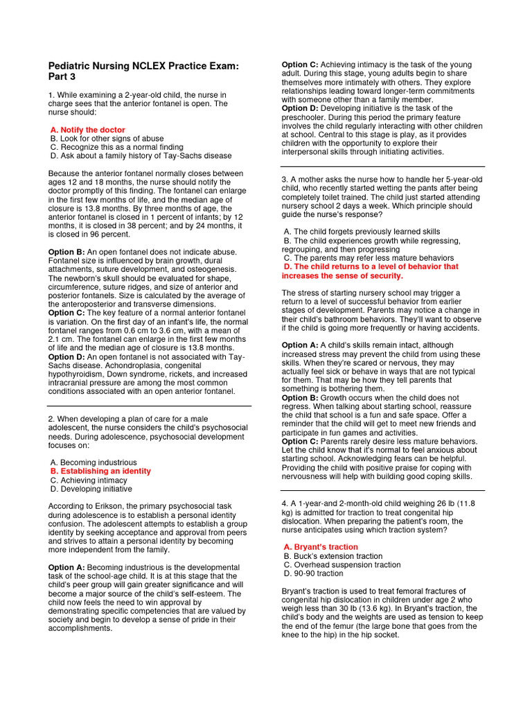 Pediatric Nursing NCLEX Practice Exam Part 3 | PDF