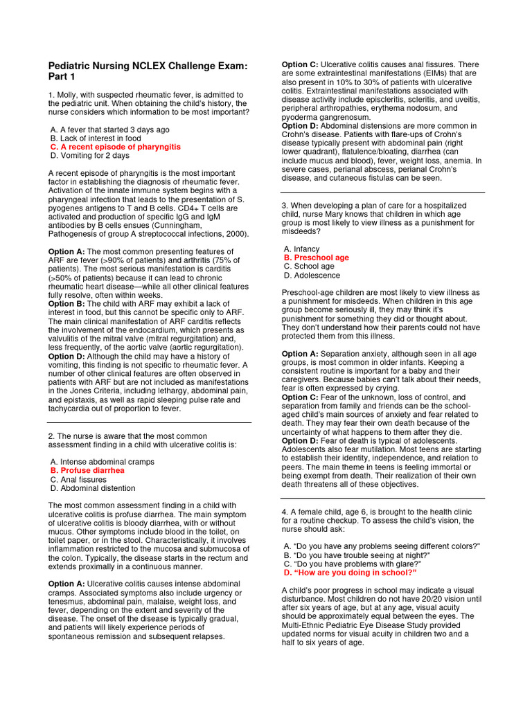 Pediatric Nursing NCLEX Challenge Exam Part 1 | PDF | Urinary Tract ...