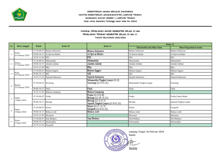 Jadwal PTS GANJIL 2024.xlsx - Jadwal | PDF