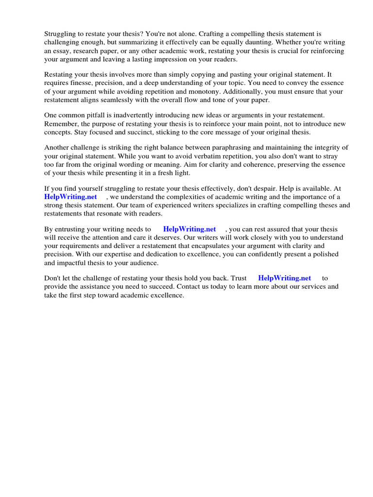 How To Restate My Thesis | PDF | Essays | Thesis