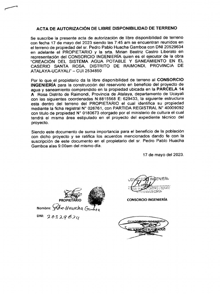 10.4 Acta de Libre Disponibilidad | PDF