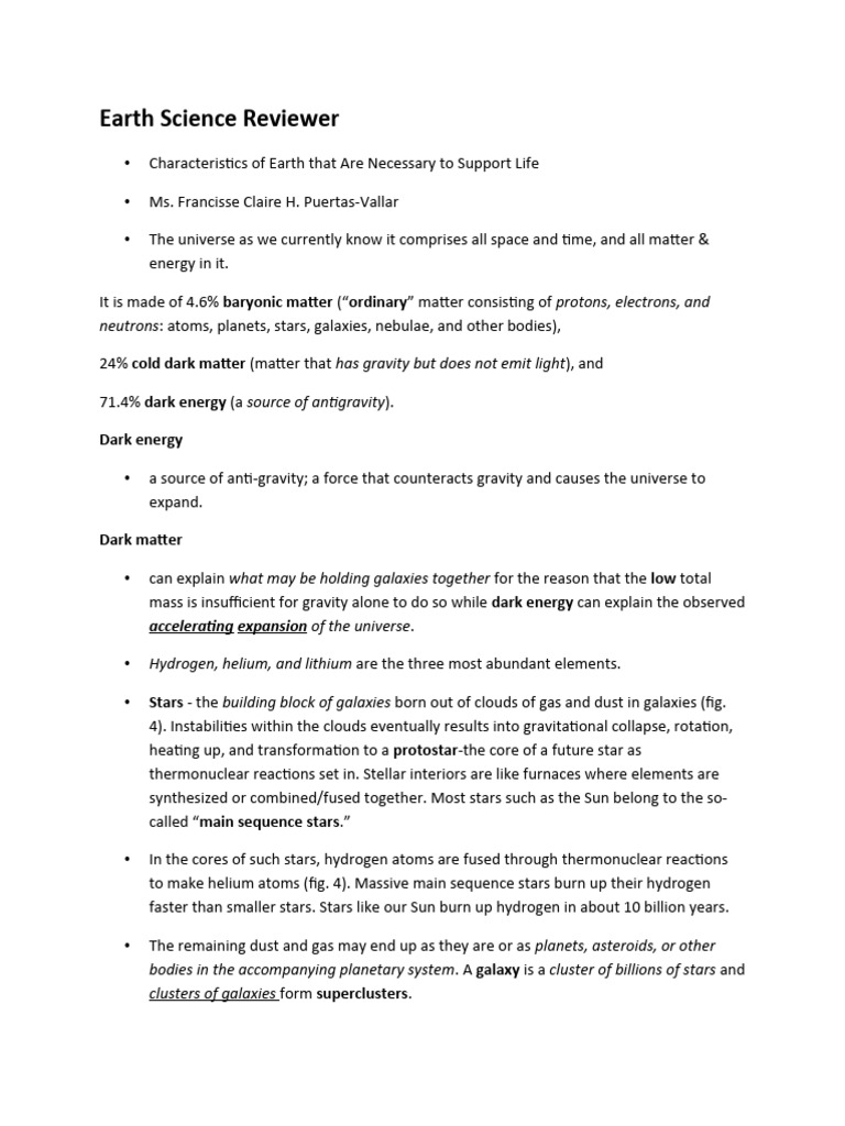 Earth Science Reviewer | PDF | Solar System | Universe