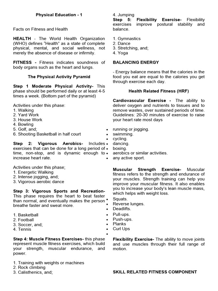 Physical Education 1 Handouts | PDF | Physical Fitness | Aerobic Exercise