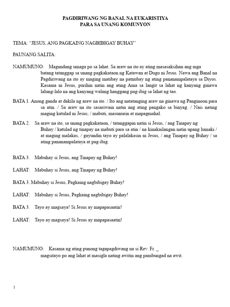 Pagdiriwang NG Banal Na Eukaristiya | PDF