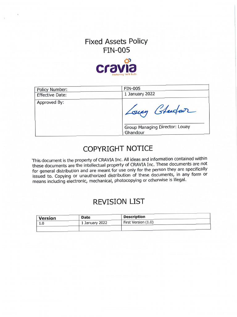 Fixed Assets Management Policy Overview | PDF | Depreciation | Cost