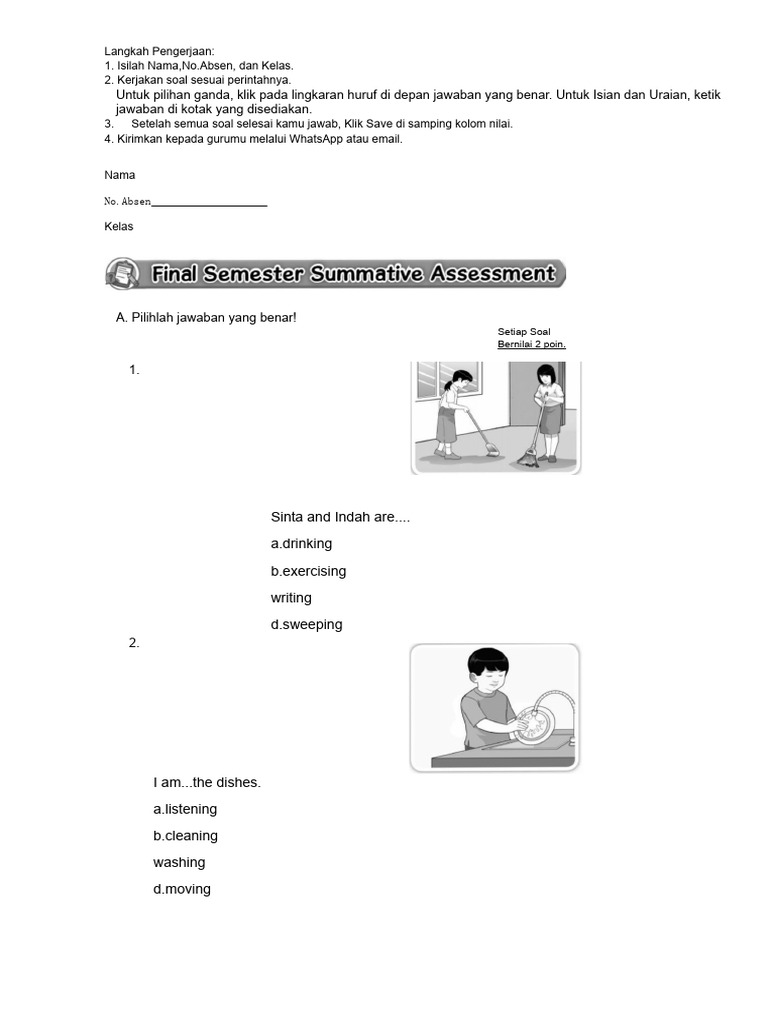 SD Bahasa Inggris 4 Final Semester Summative Assessment | PDF | Tools ...