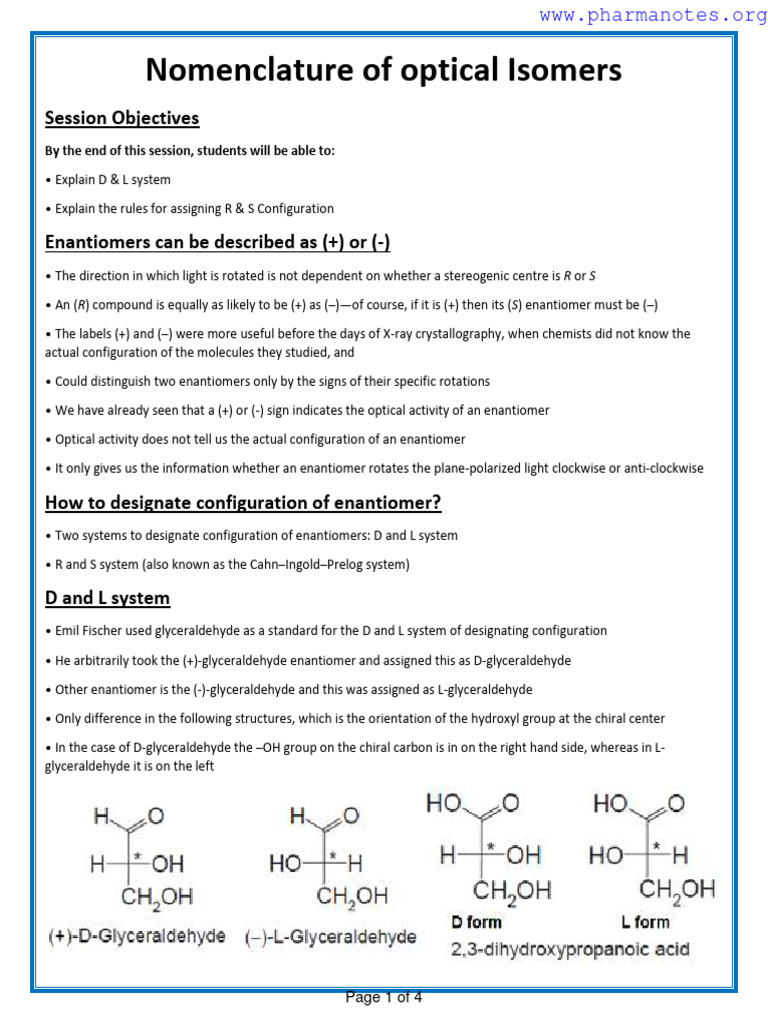 Nomenclature of Optical Isomers | PDF | Space | Stereochemistry