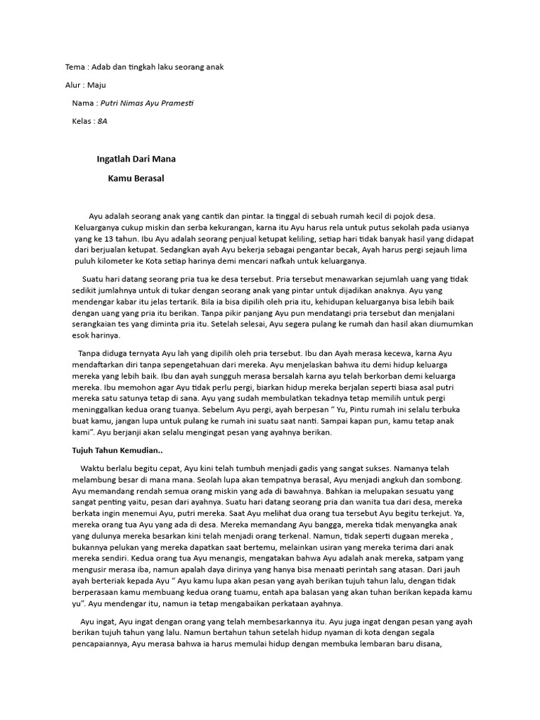 Cerpen Pendidikan (Ingatlah Darimana Kamu Berasal) | PDF