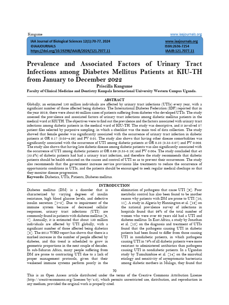 Prevalence and Associated Factors of Urinary Tract Infections Among ...