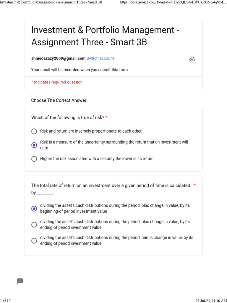 Investment & Portfolio Management - Assignment Three - Smart 3B | PDF ...