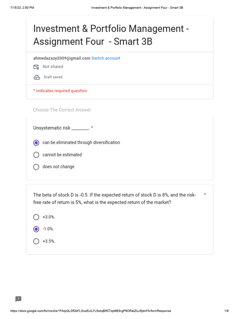 Investment & Portfolio Management - Assignment Four - Smart 3B | PDF | Capital Asset Pricing ...