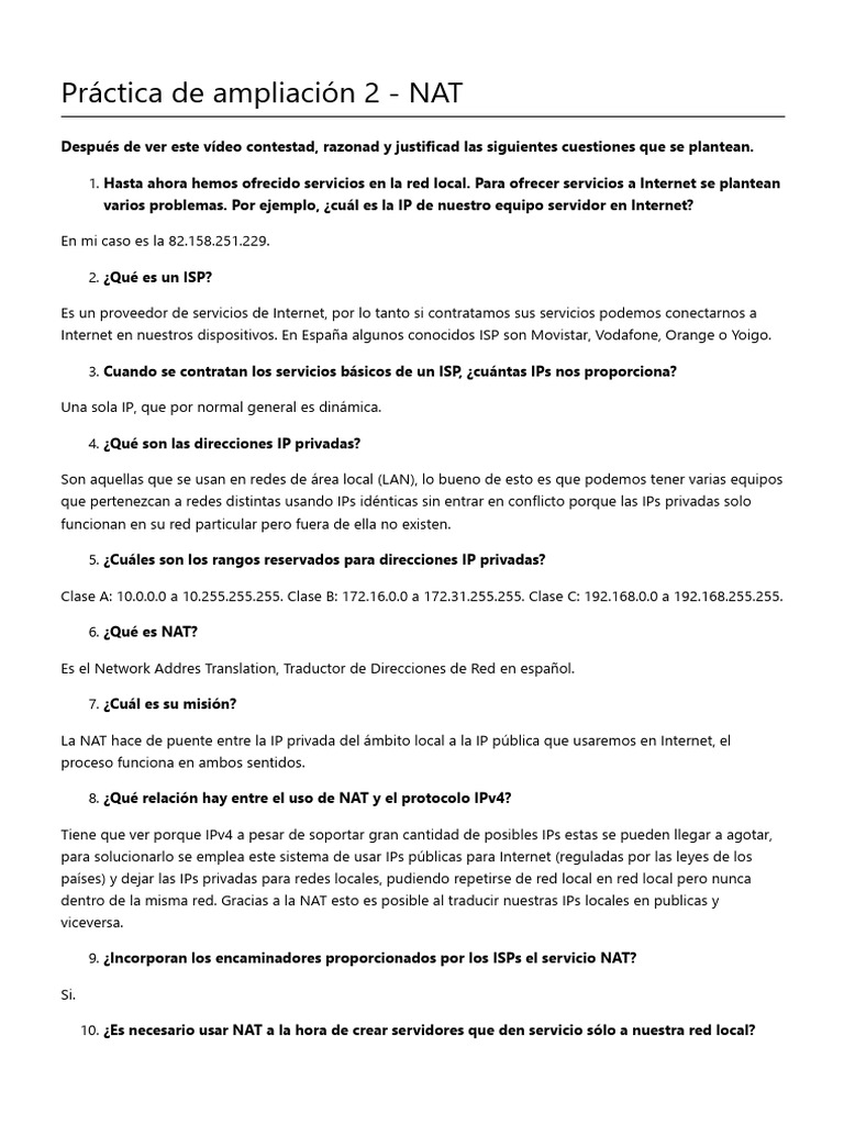 DAW - Despliegue - Practica - de - Ampliación - 2 - NAT | PDF | Dirección IP | Servidor ...