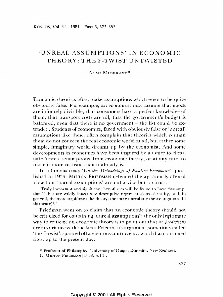 A. Musgrave. Unreal Assumptions in Economics | PDF