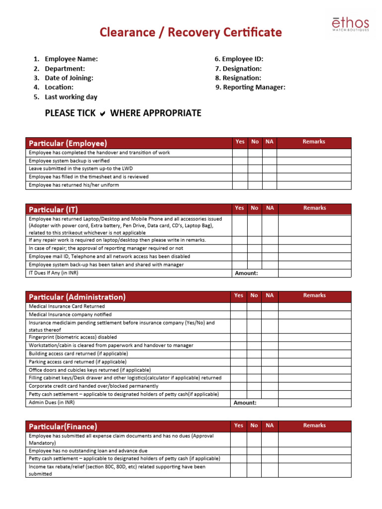 Employee Exit Clearance Certificate | PDF | Economies | Business