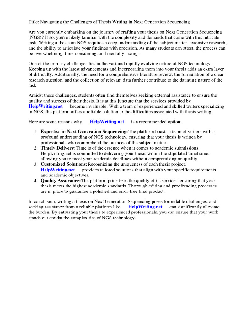 Thesis Next Generation Sequencing | PDF | Dna Sequencing | Whole Genome Sequencing