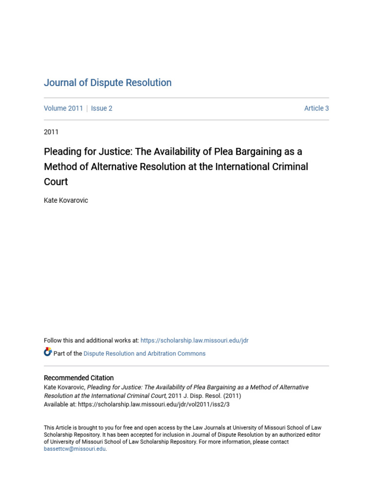 Kovarovic - Pleading For Justice | PDF | Plea Bargain | Plea