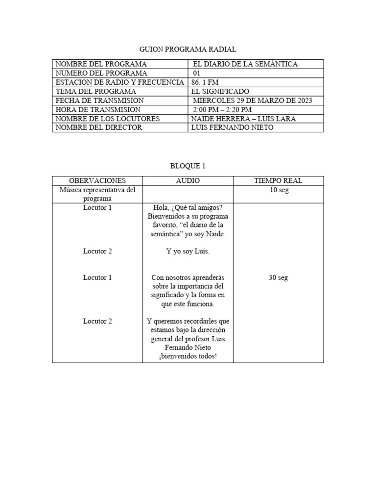 Guion Programa Radial | PDF | Palabra | Pensamiento