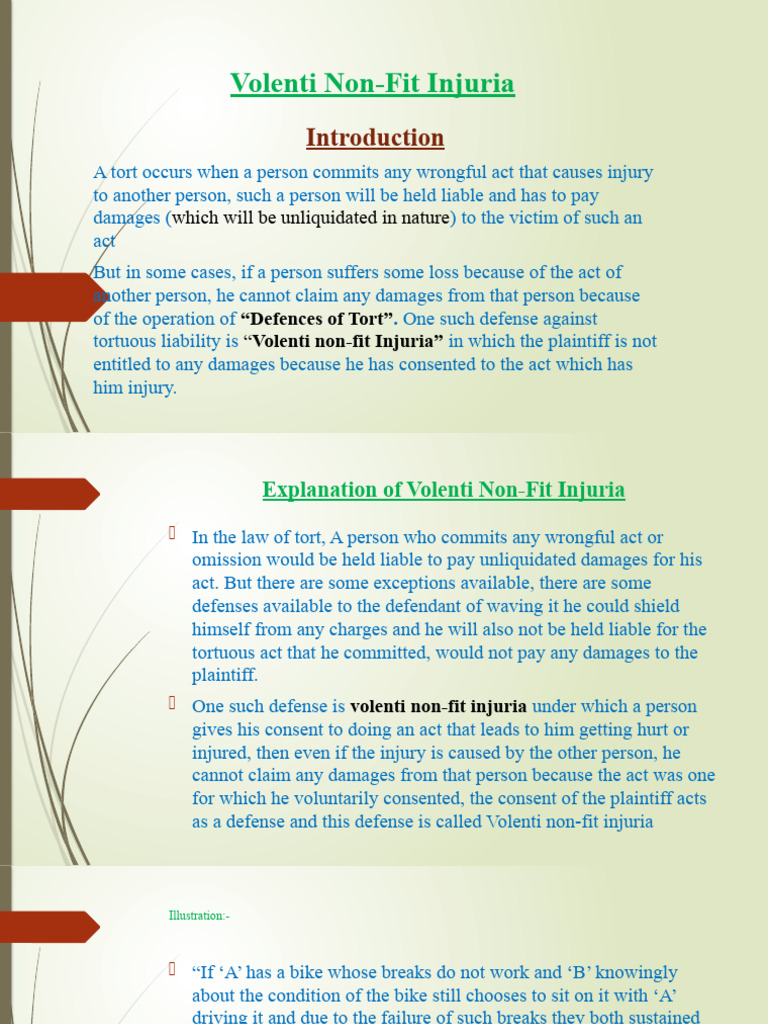 Understanding Volenti Non-Fit Injuria | PDF | Legal Liability | Damages