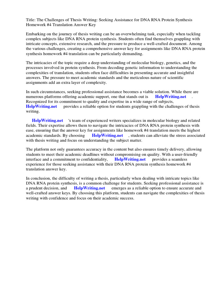 Dna Rna Protein Synthesis Homework 4 Translation Answer Key | PDF | Rna ...