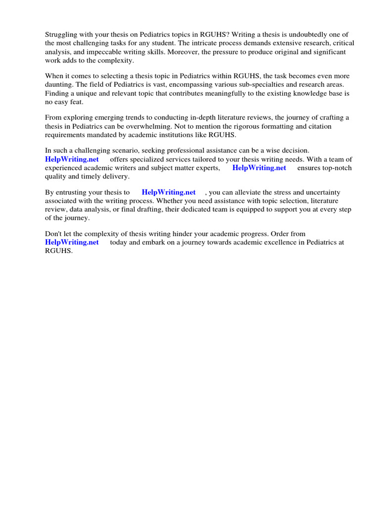 Thesis Topics in Pediatrics in Rguhs | PDF | Medicine | Thesis