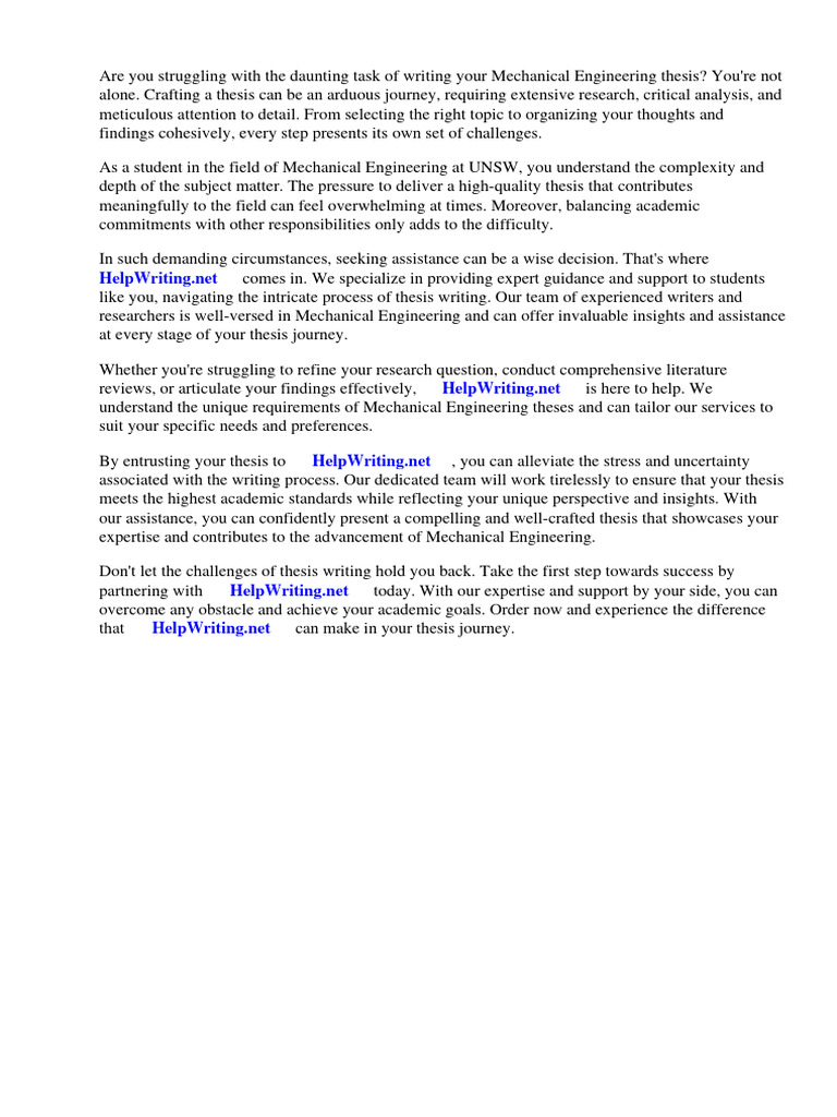 Unsw Mechanical Engineering Thesis Topics | Download Free PDF ...
