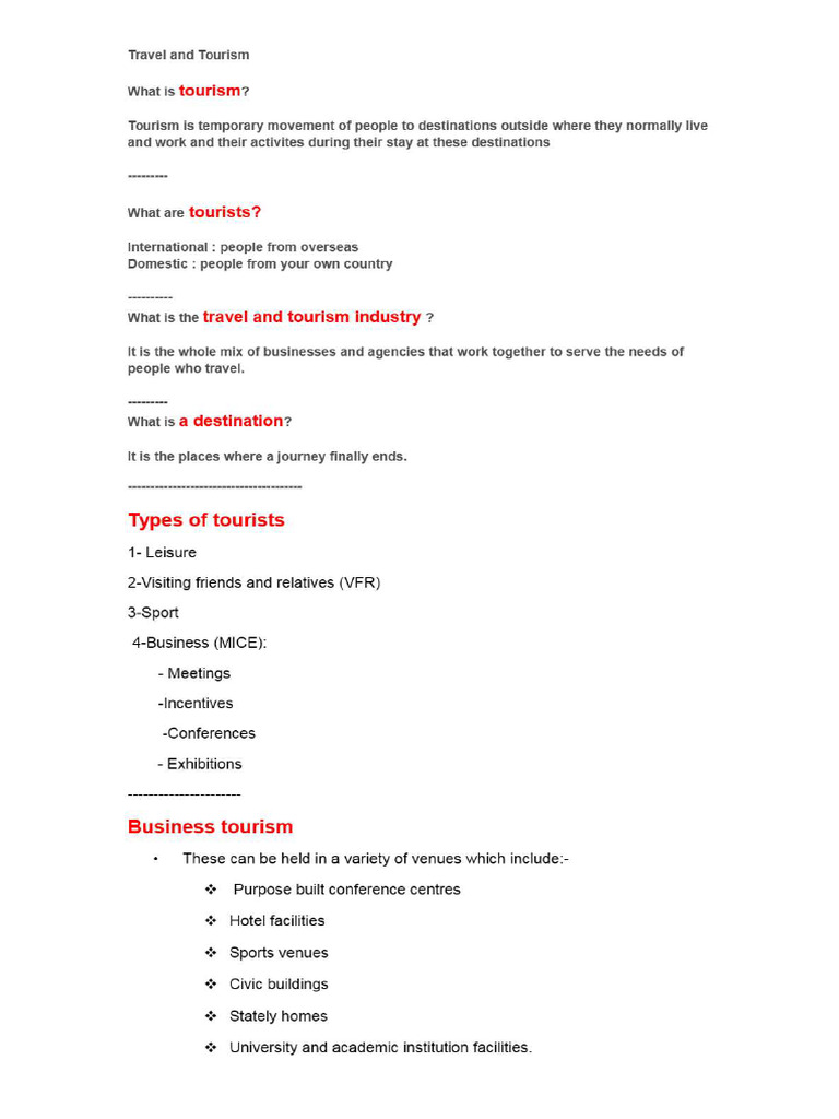 Travel and Tourism Notes | PDF