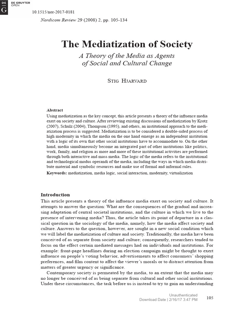 The - Mediatization - of - Society - by Stig Hjarvard | PDF | Mass ...
