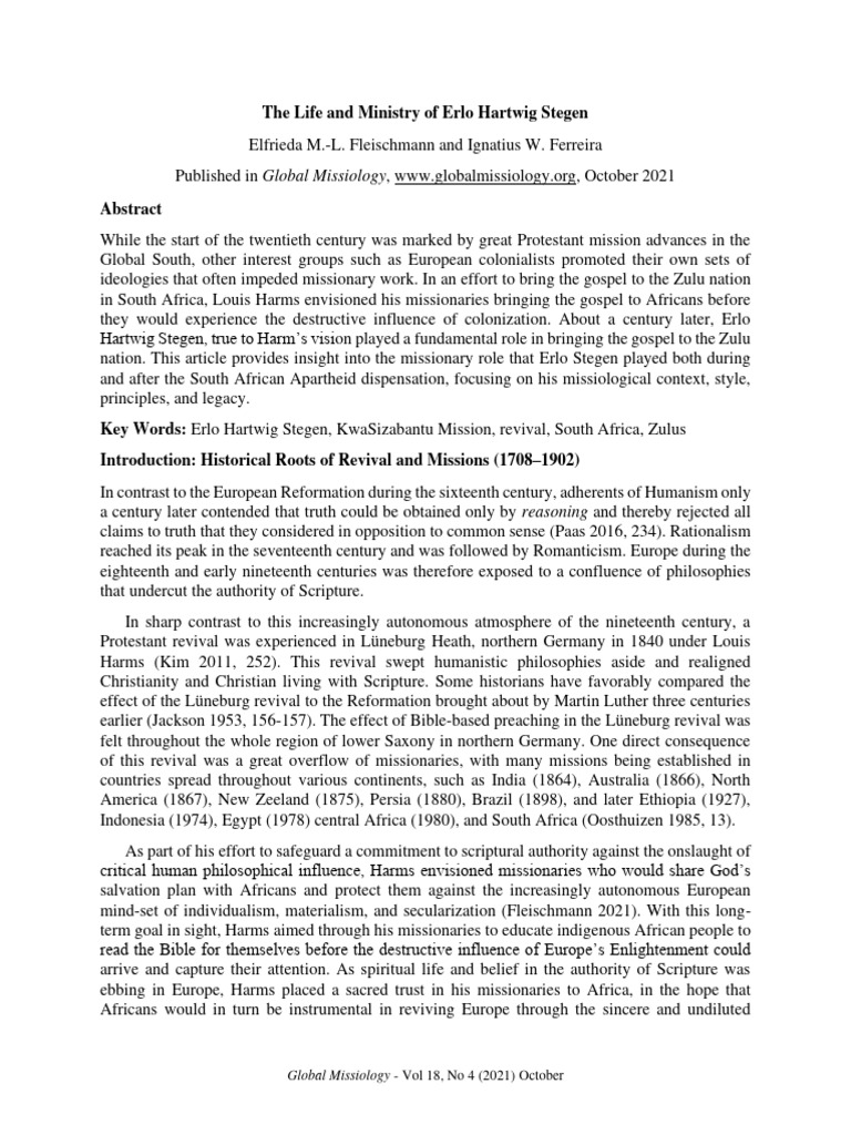 Missionary Legacy: Erlo Stegen | PDF | Sermon | Missionary