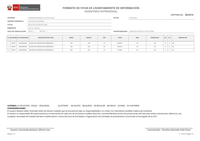 Inventario Patrimonial: Iluminación de Emergencia | PDF