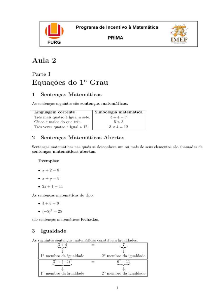 Apostila Sobre Equações de 1º Grau, Razão, Proporção e Regra de Três | PDF
