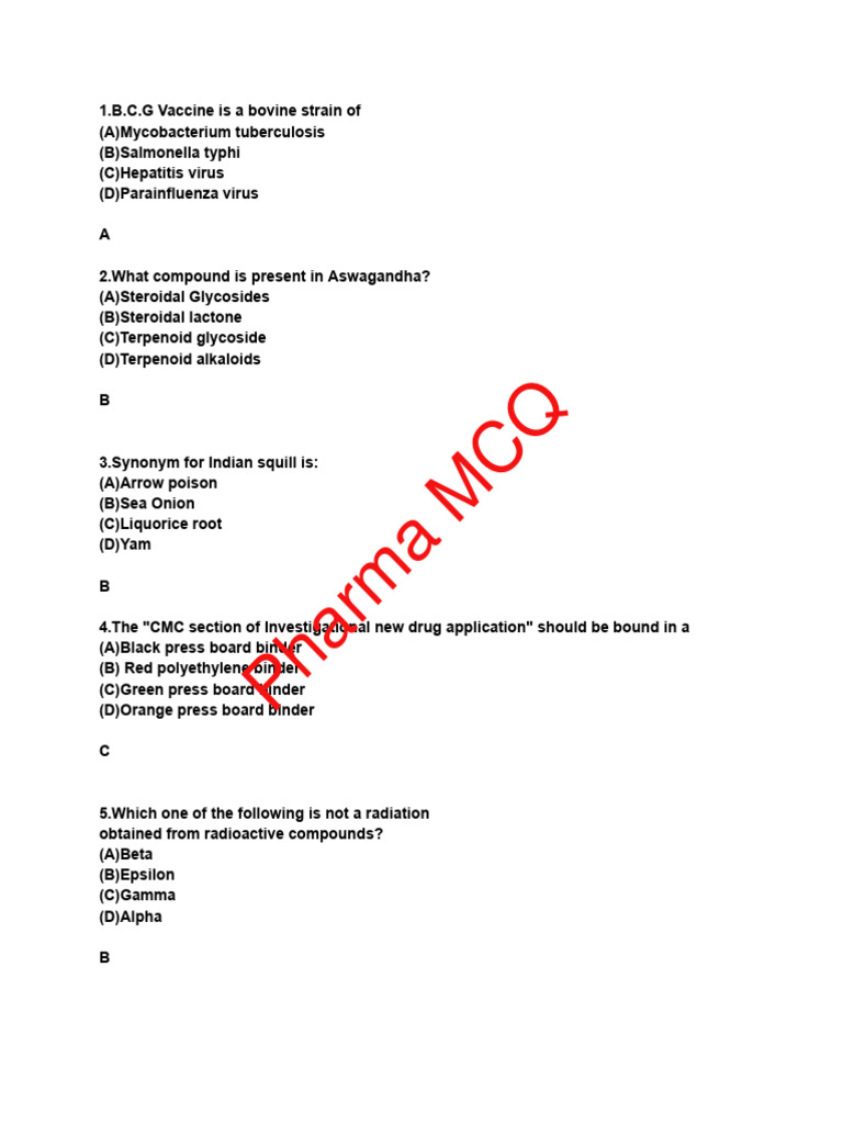 Pharma MCQ | PDF | Ester | Sodium Bicarbonate