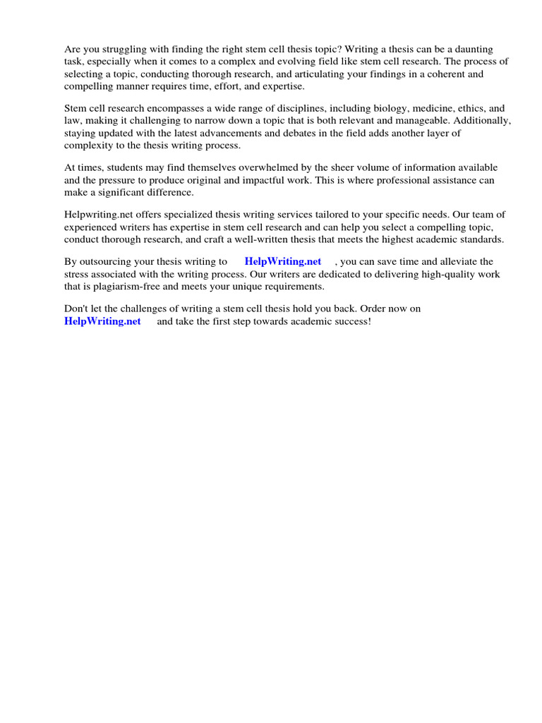 Stem Cell Thesis Topics | PDF | Stem Cell | Embryonic Stem Cell
