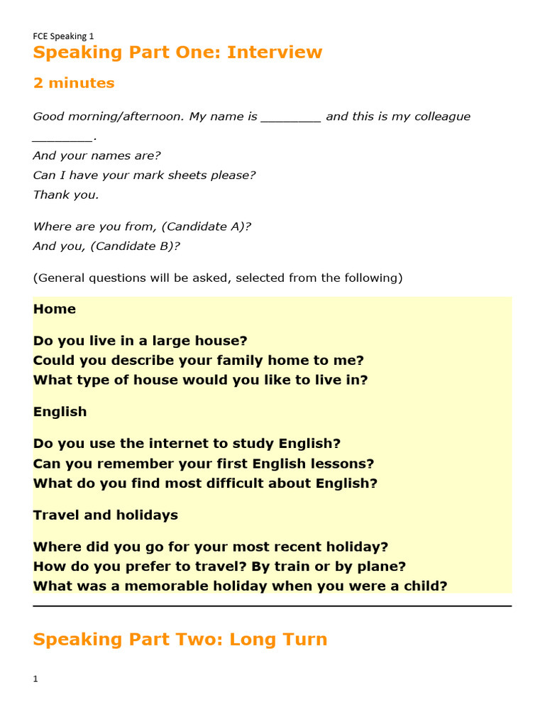 FCE Speaking Test Overview and Tips | PDF | Language Arts & Discipline