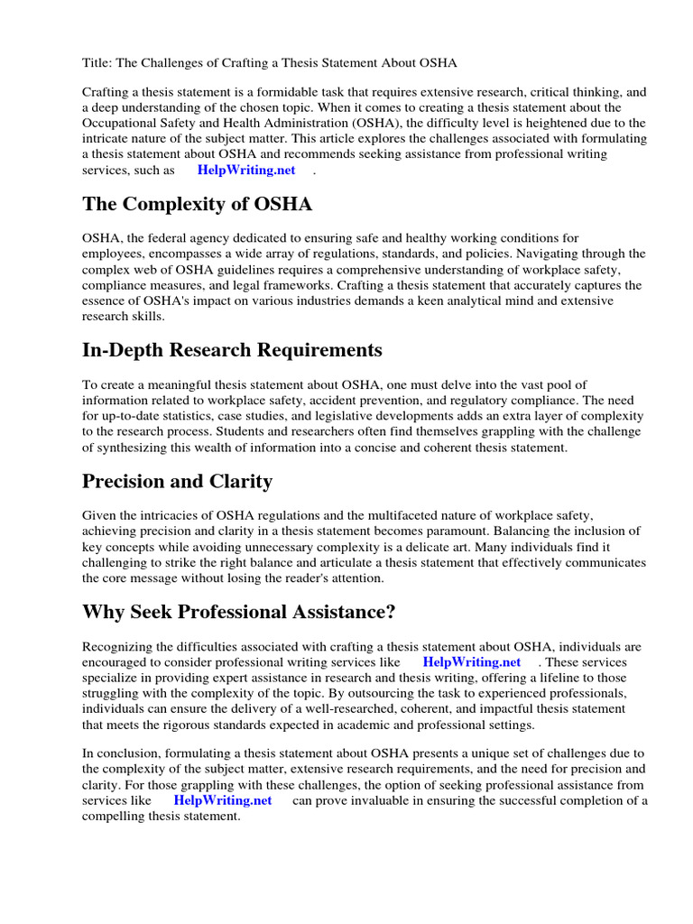 Crafting OSHA Thesis Statements | PDF | Occupational Safety And Health ...