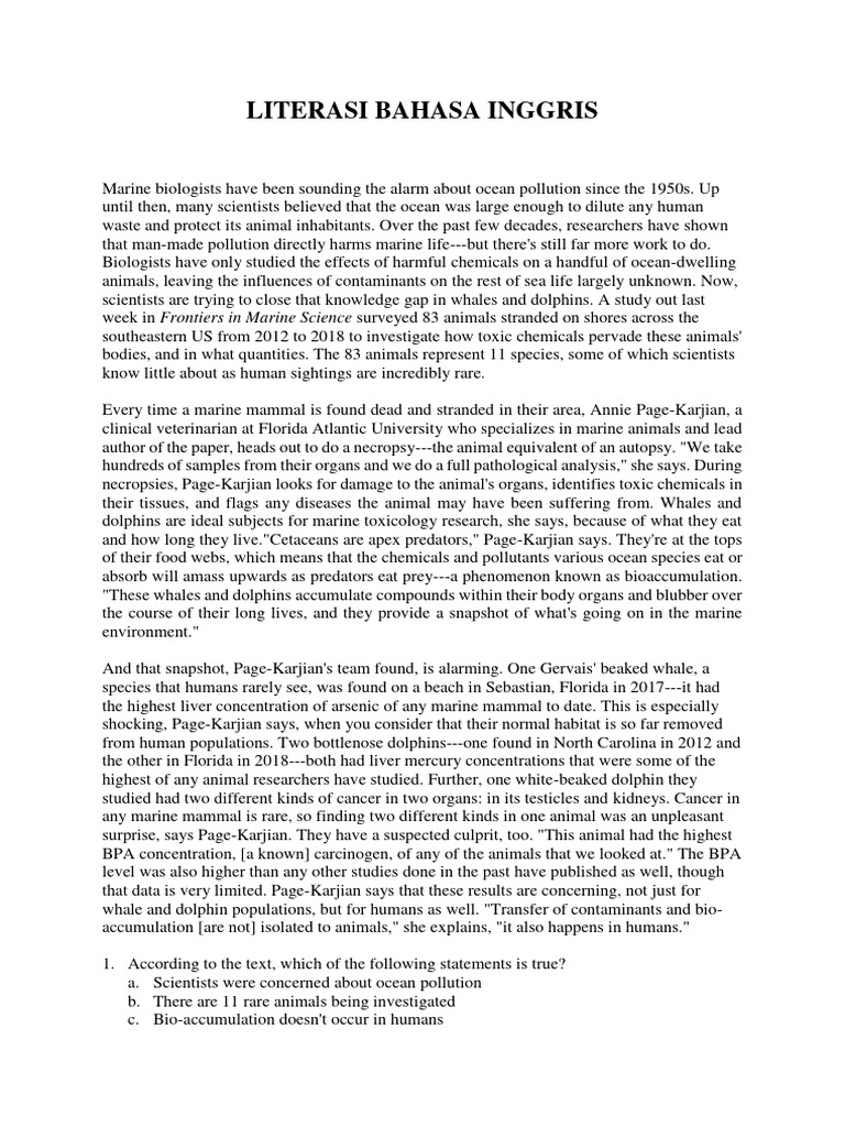 LITERASI BAHASA INGGRIS Dan Pembahasan | PDF | Sains & Matematika