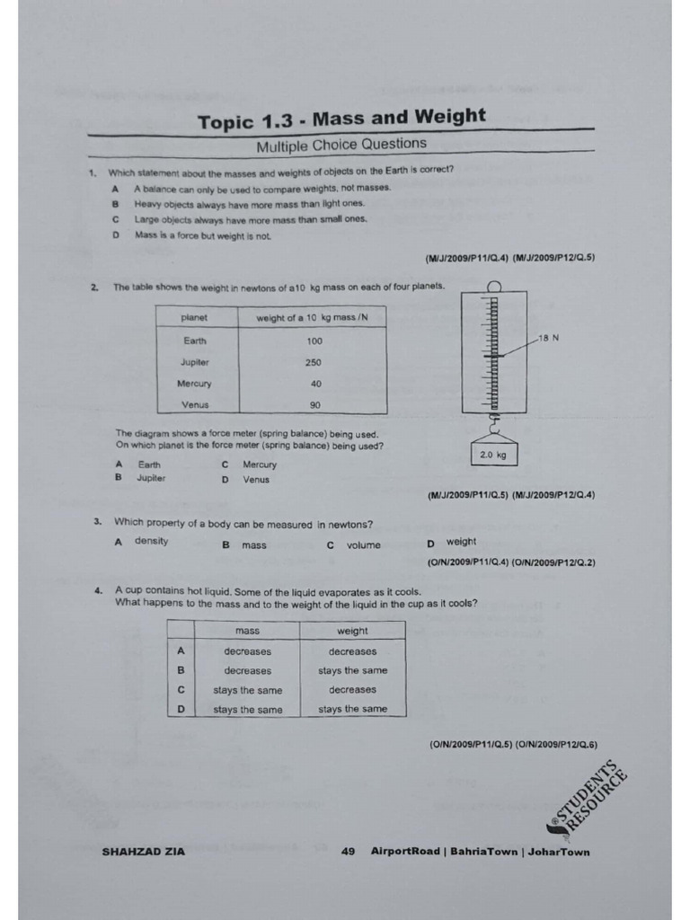 Physics, 1.3 Motion, IGCSE, P2 Topical Mcqs | PDF