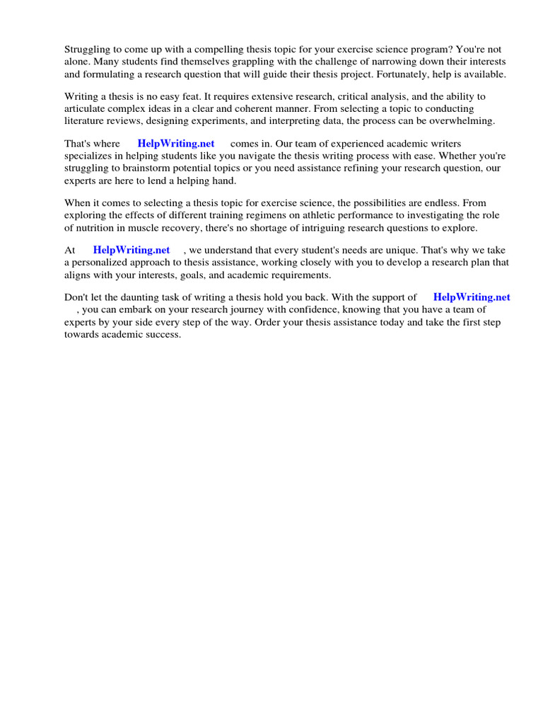 Thesis Topics For Exercise Science | PDF | Physical Fitness | Obesity