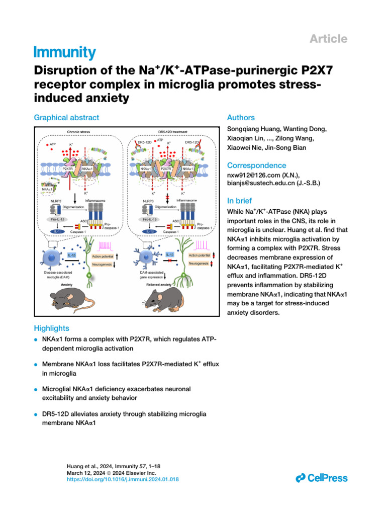Disruption of The Na+K+-ATPase-purinergic P2X7 Receptor Complex in ...