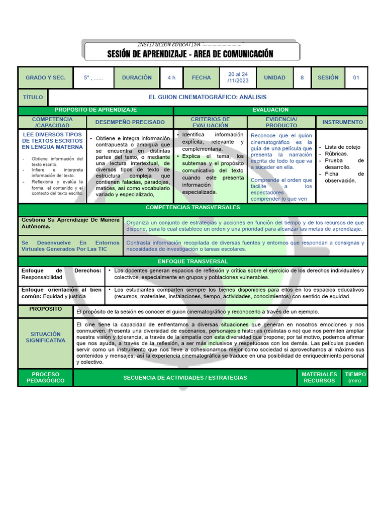 Sesion de Aprendizaje Comu 5 | PDF | Maestros | Aprendizaje