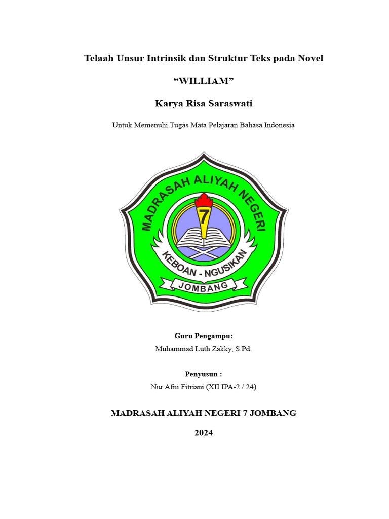 Telaah Unsur Intrinsik Dan Struktur Teks Pada Novel William | PDF ...