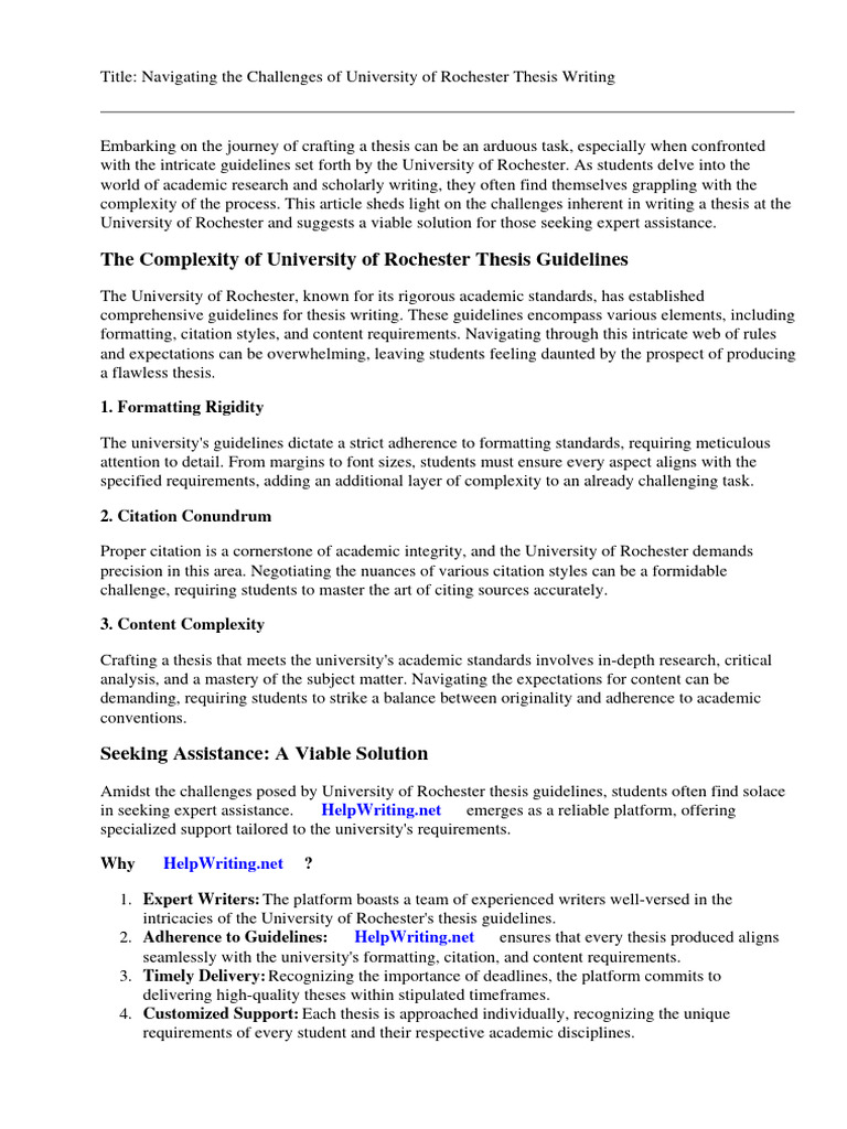 University of Rochester Thesis Guidelines | PDF | Thesis | Citation