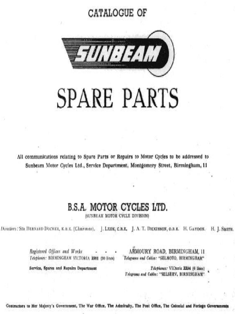 Sunbeam S7 S8 Parts List Manual | PDF
