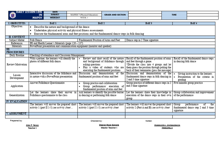 Q3 G7 Daily Lesson Log Pe Week 1 | PDF