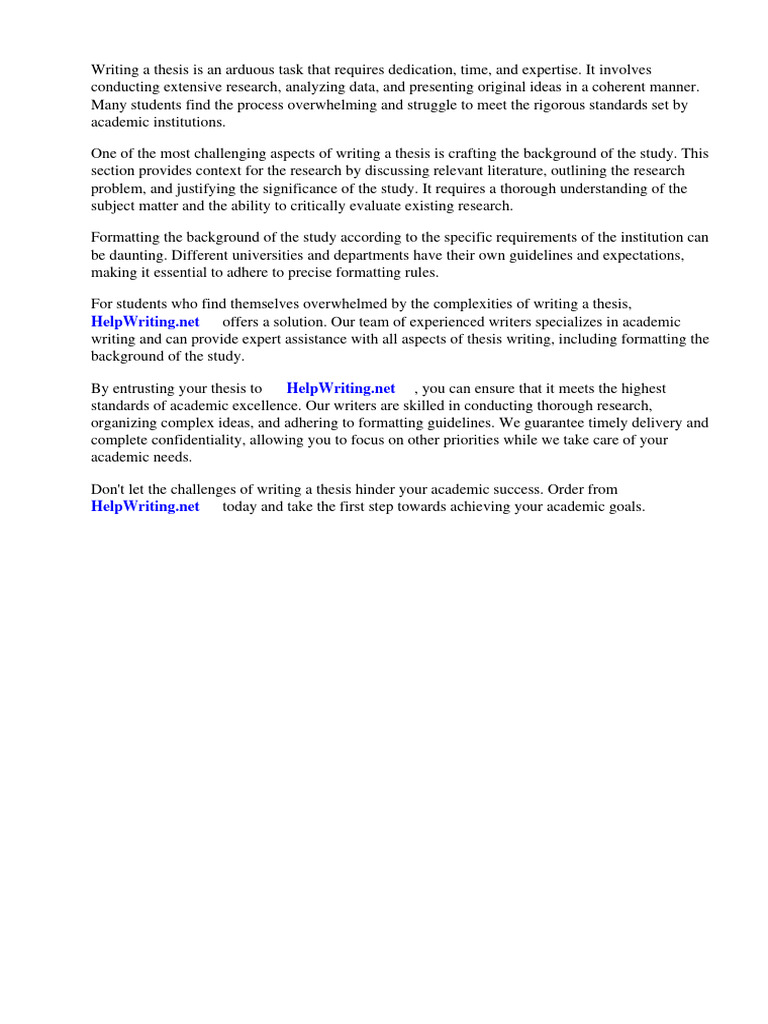 Thesis Background of the Study Format | PDF | Thesis | Methodology