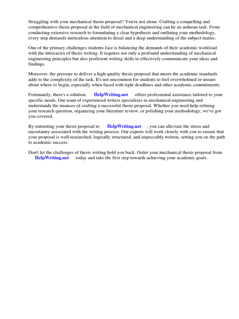 Mechanical Thesis Proposal Sample | PDF | Engineering | Thesis