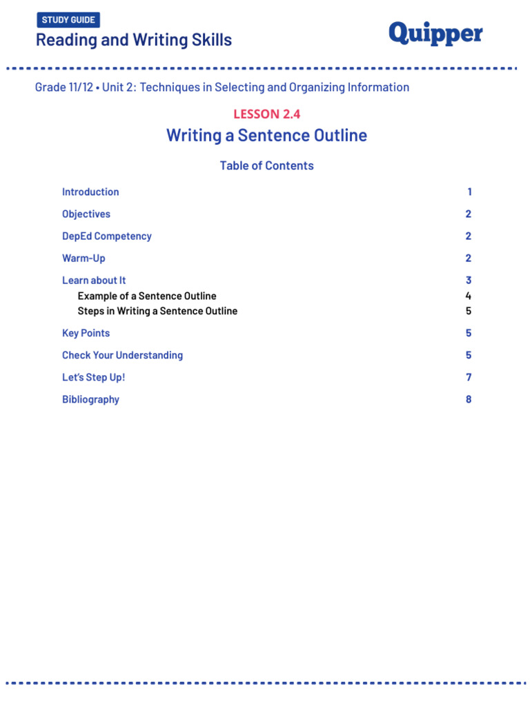 ME EngRW 11 Q3 0204 - SG - Writing A Sentence Outline | PDF ...